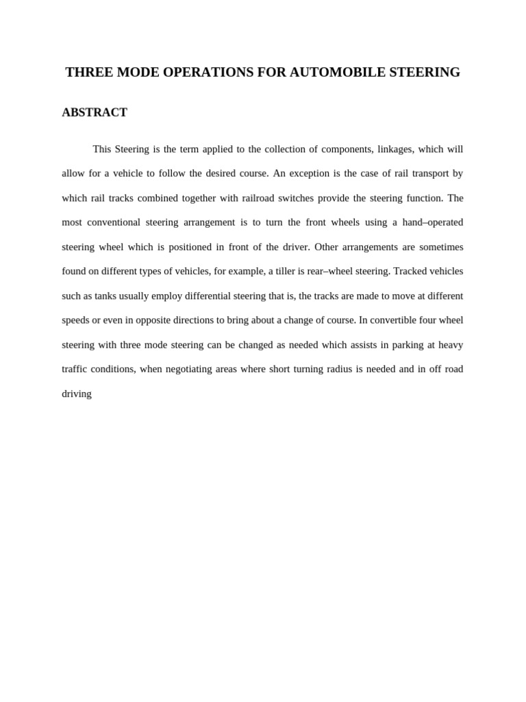 Three Mode Operations for Automobile Steering | PDF | Steering | Gear Three Mode Operations for Automobile Steering | PDF | Steering | Gear