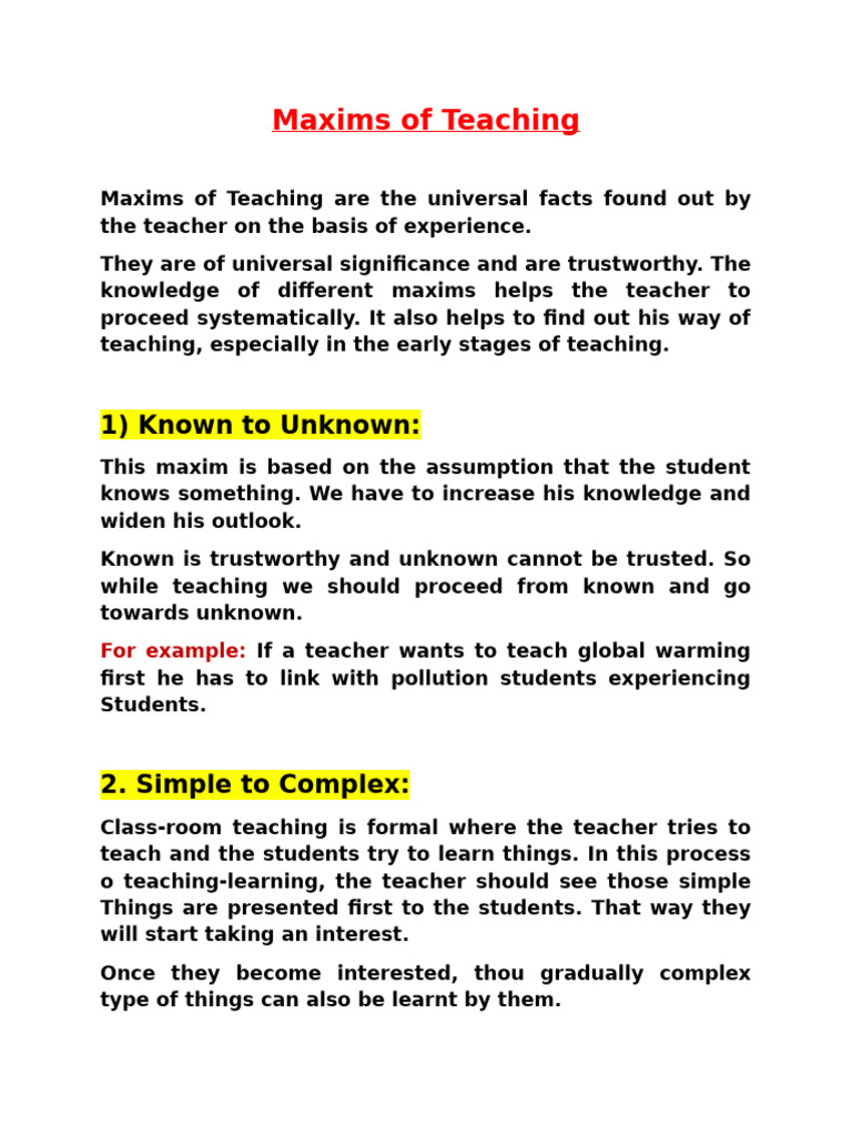 Maxims of Teaching | PDF | Teachers | Learning