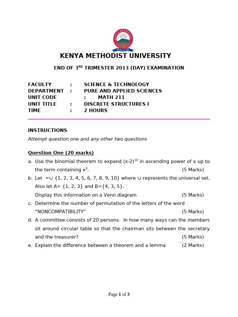 Math 211 - Discrete Structures I | PDF | Function (Mathematics ...