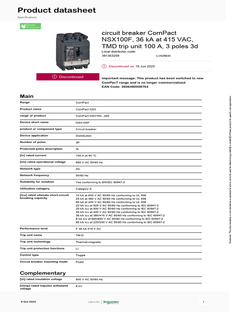 Schneider Electric - ComPact-NSX-630A - LV429630 | PDF | Manufactured ...