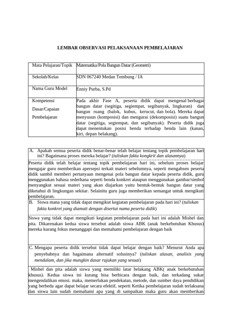 Lampiran 5. LK 4 Format Lembar Observasi Pelaksanaan Pembelajaran Untuk Observer - 2 | PDF