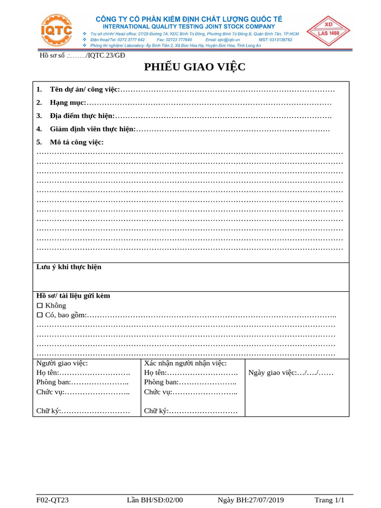 F02-Qt23-Phieu Giao Viec | PDF
