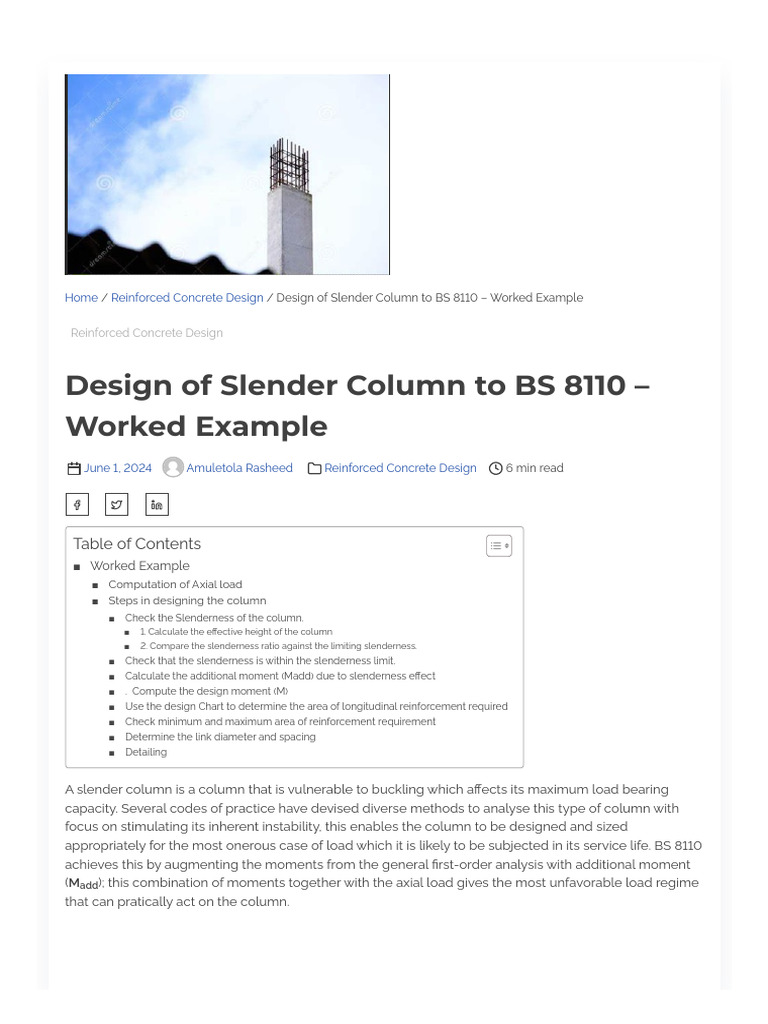 Design of Slender Column To BS 8110 - Worked Example - First Principle ...