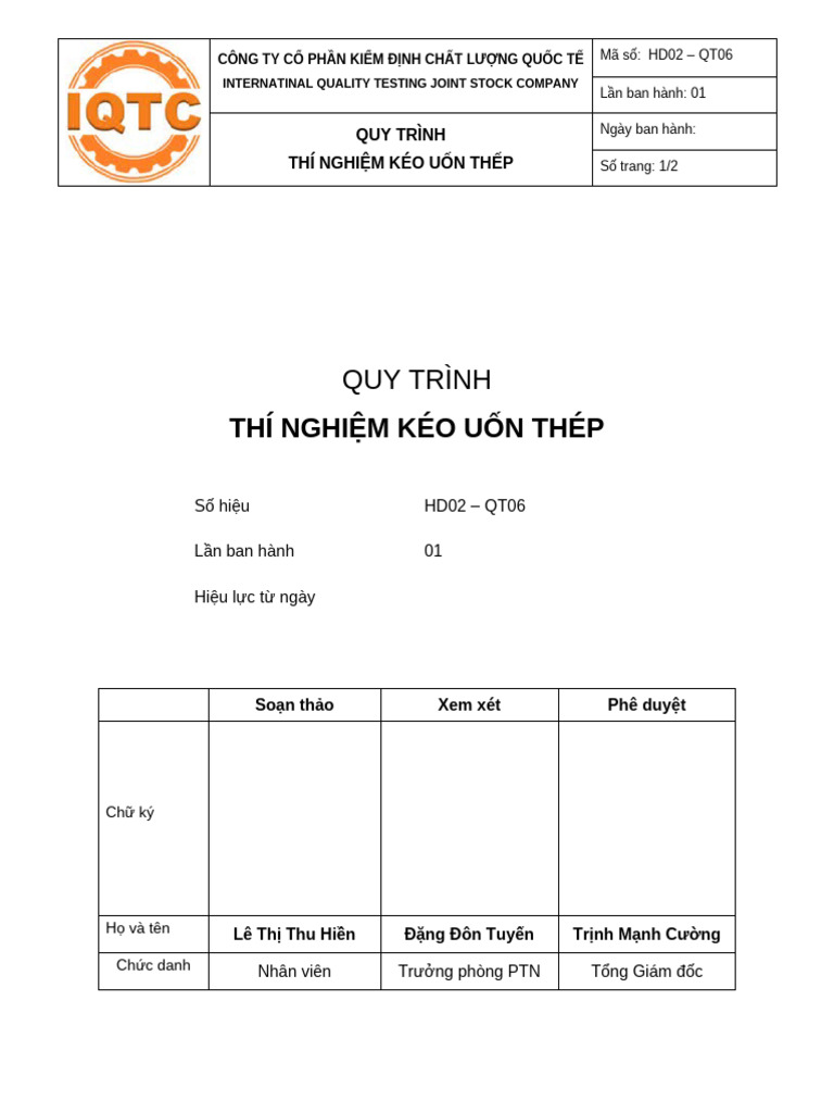 2.quy Trinh Thi Nghiem Keo - Uon Thep | PDF