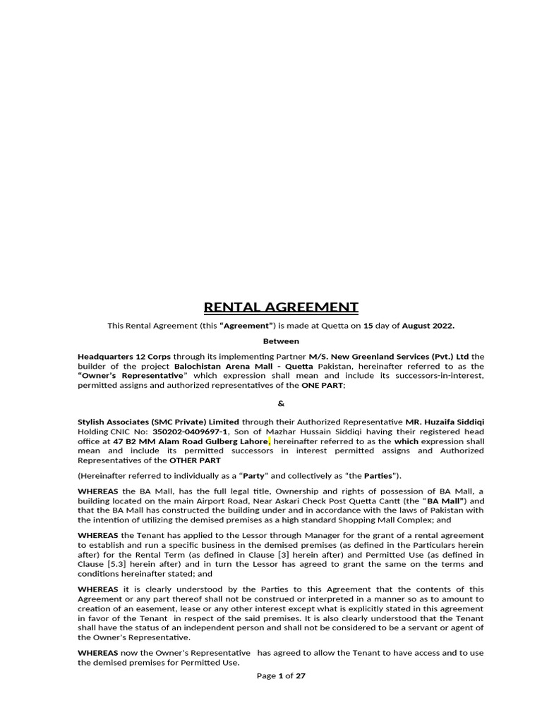 BA Mall - Draft Rental Agreement Insignia new | PDF | Indemnity ...