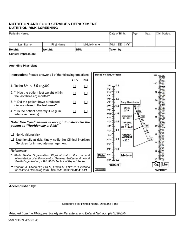 Nutrition Risk Screening Form | PDF