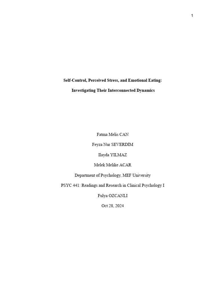 Self-Control, Perceived Stress, and Emotional Eating_ Investigating ... Self-Control, Perceived Stress, and Emotional Eating_ Investigating ...