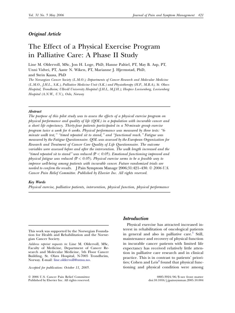 The Effect of A Physical Exercise Program in Palliative Care - A Phase II Study | PDF ...