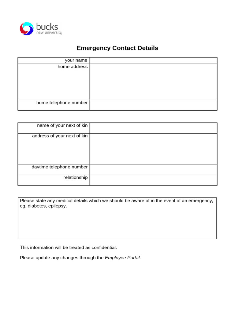 Emergency Contact Details Form For New Employees | PDF | Law