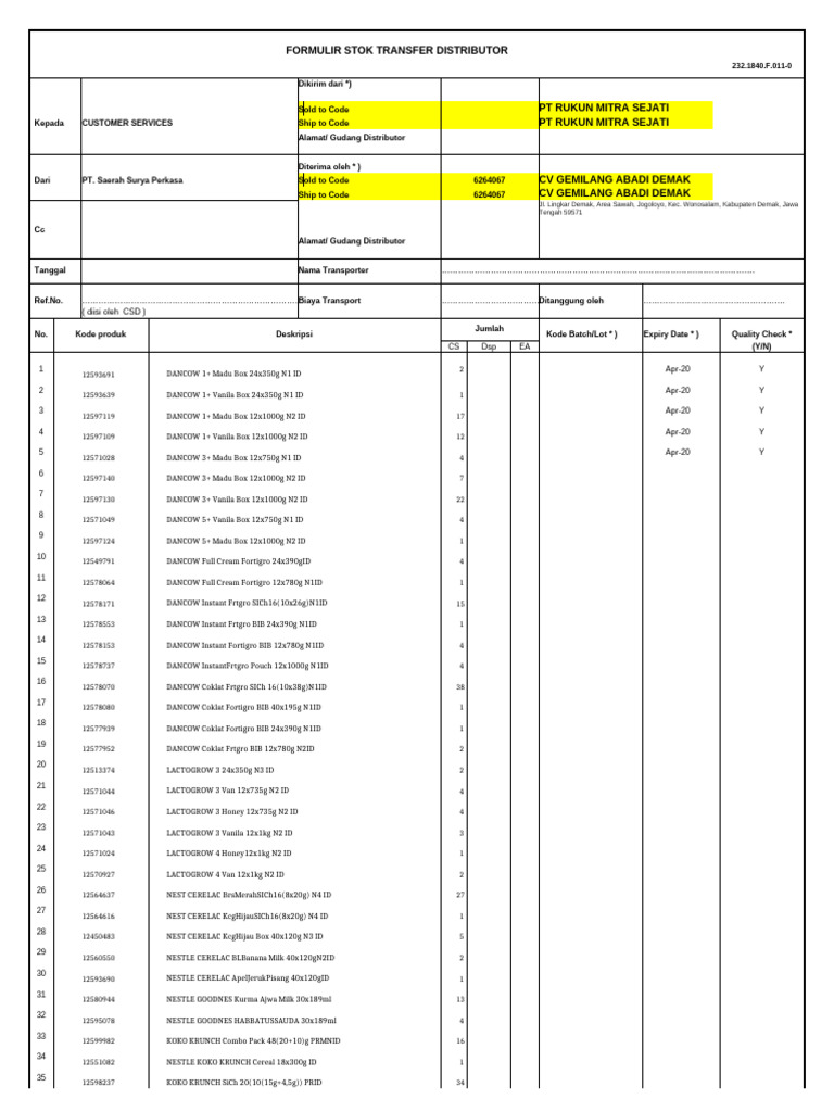 Form Transfer Stock.. | PDF | Coffee | Caffeinated Drinks