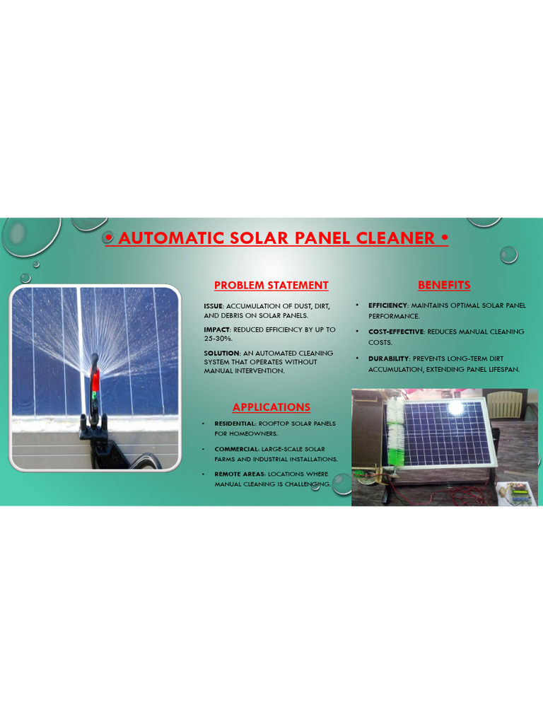 Automatic Solar Panel Cleaner - : Benefits | PDF | Computers | Technology & Engineering