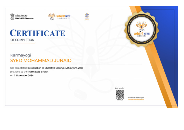 Certificate Bhartiya Sakshaya Adhiniyam 2023 | PDF