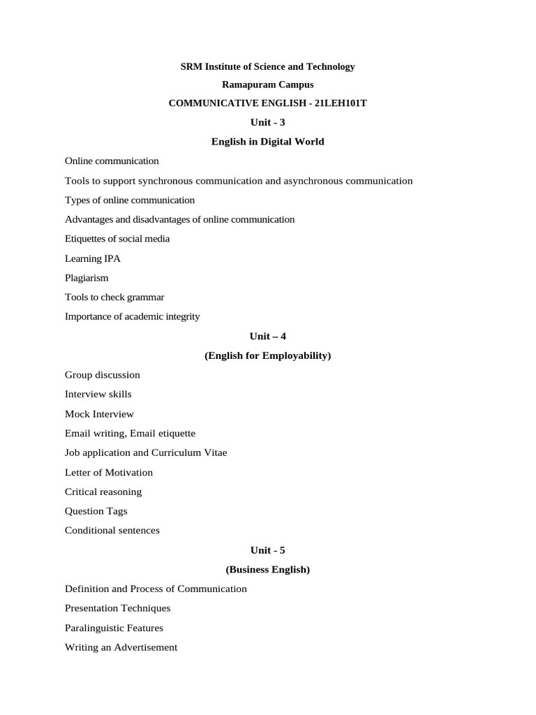 Unit - 3-5 (Communicative English Syllabus) | PDF