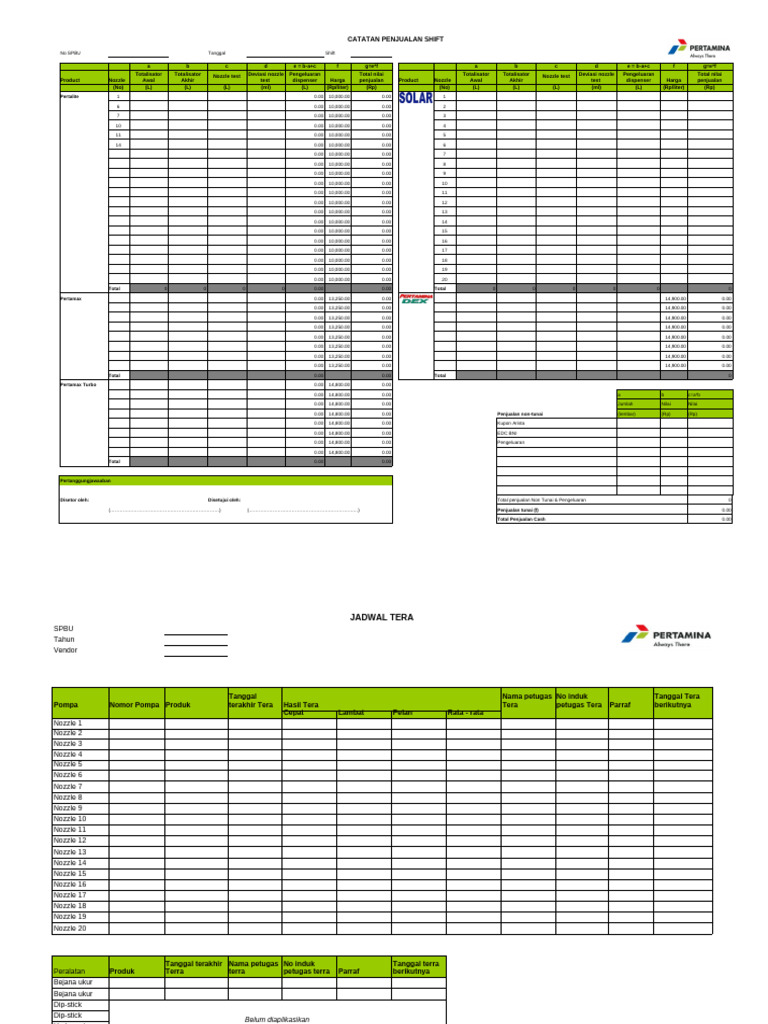 Form Penjualan Shift & Kalibrasi Pompa | PDF