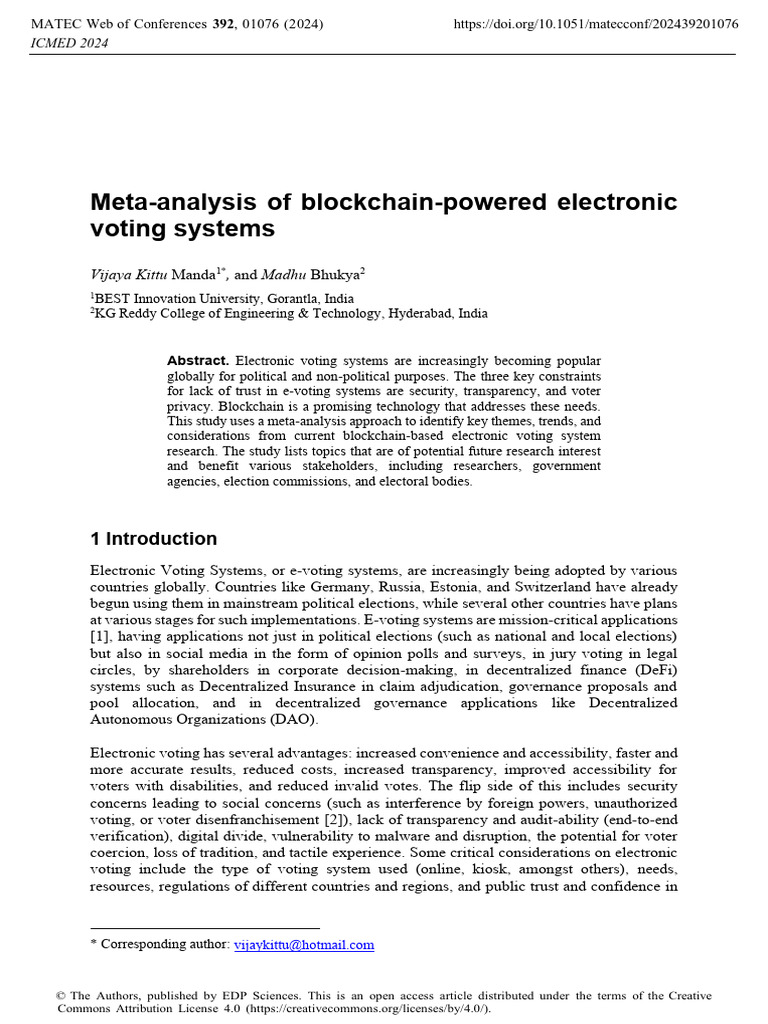 Meta-Analysis of Blockchain-Powered Electronic Voting System | PDF | Electronic Voting ...