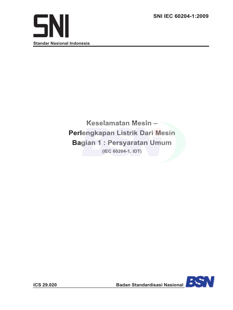 7557 SNI IEC 60204-1 2009 Keselamatan Mesin | PDF