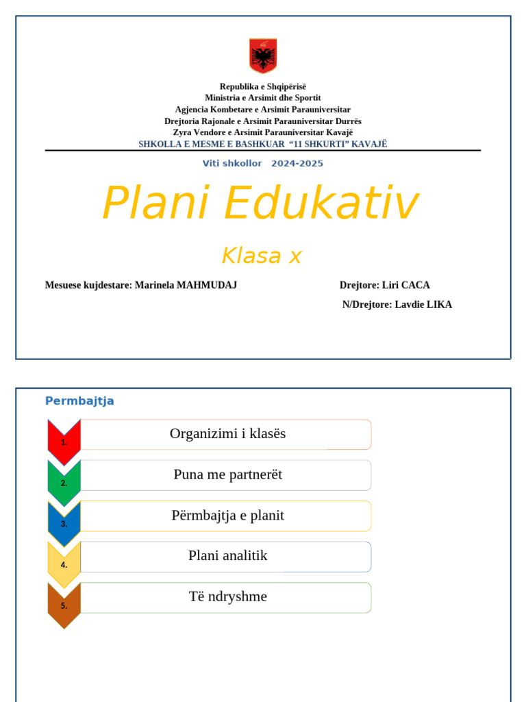 Plani Edukativ 2024-2025 | PDF