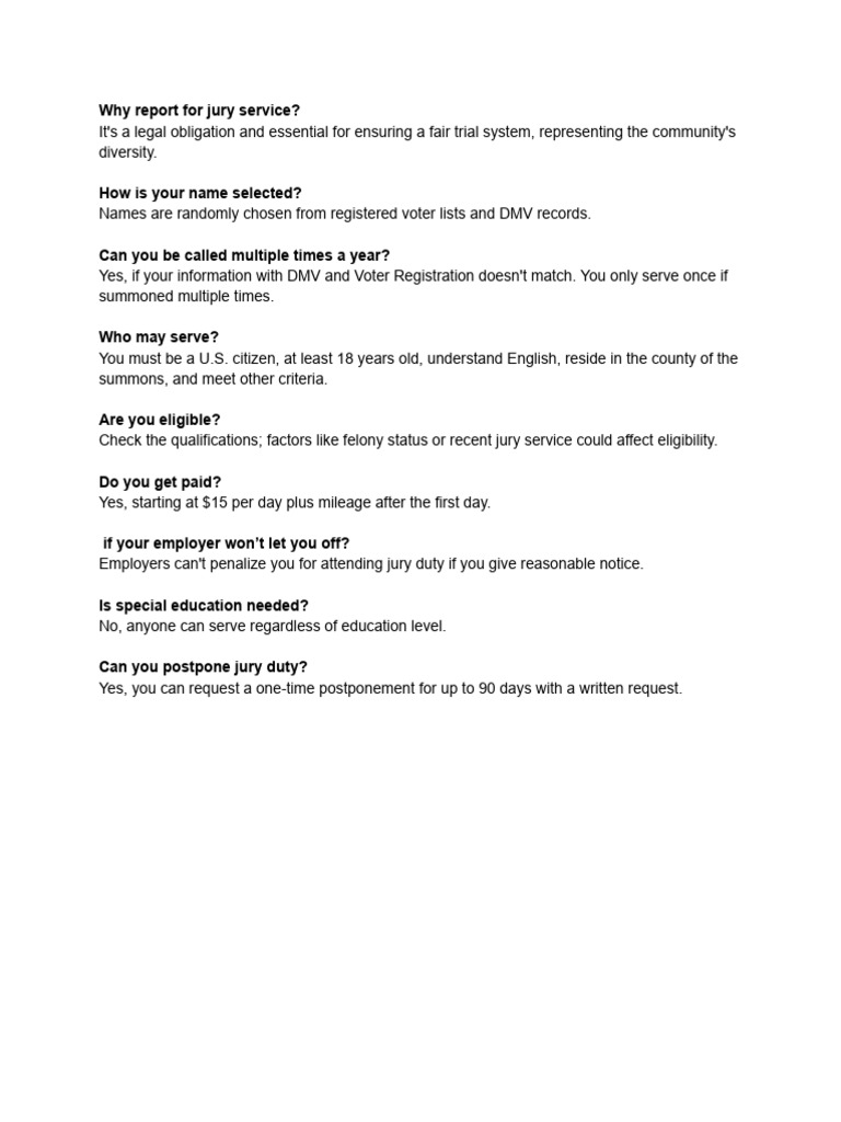 Jury Duty Frequently Asked Questions by Me | PDF
