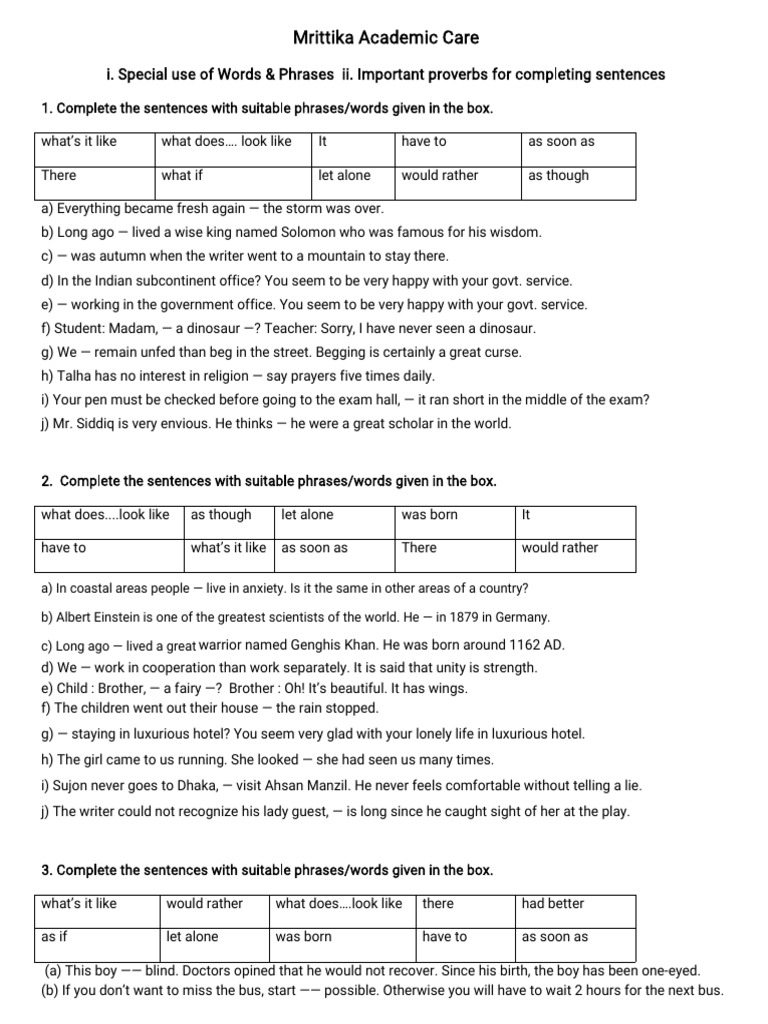 HSC Words & Phrases + Proverbs | PDF