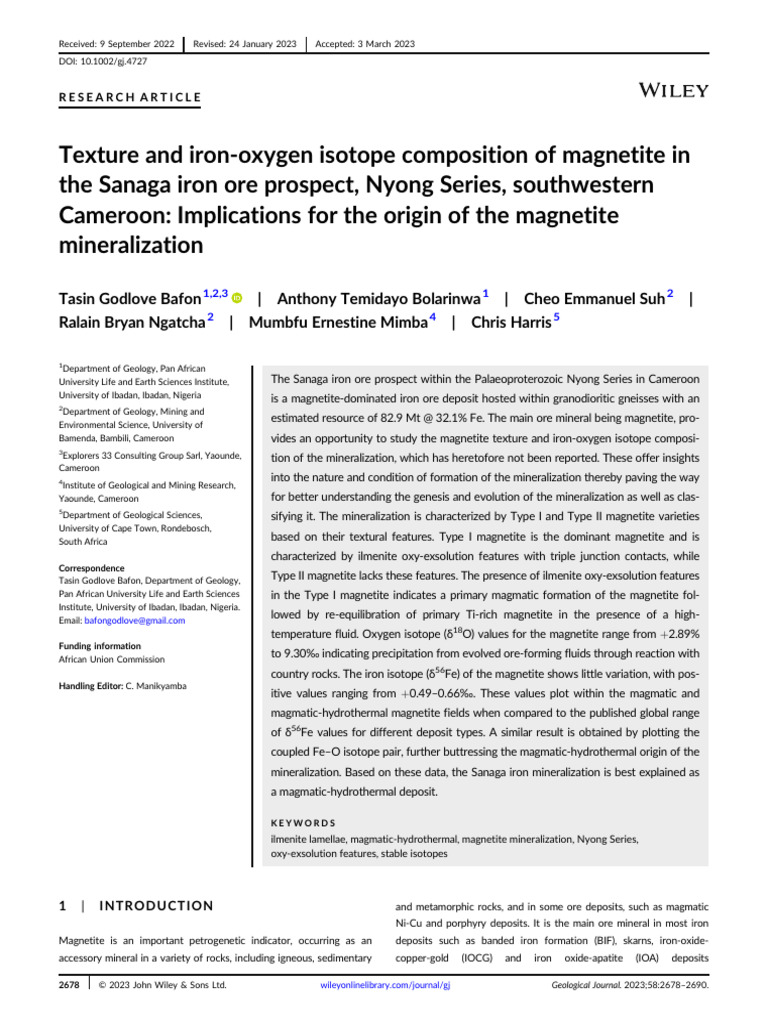 Geological Journal - 2023 - Bafon - Texture and Iron Oxygen Isotope ...