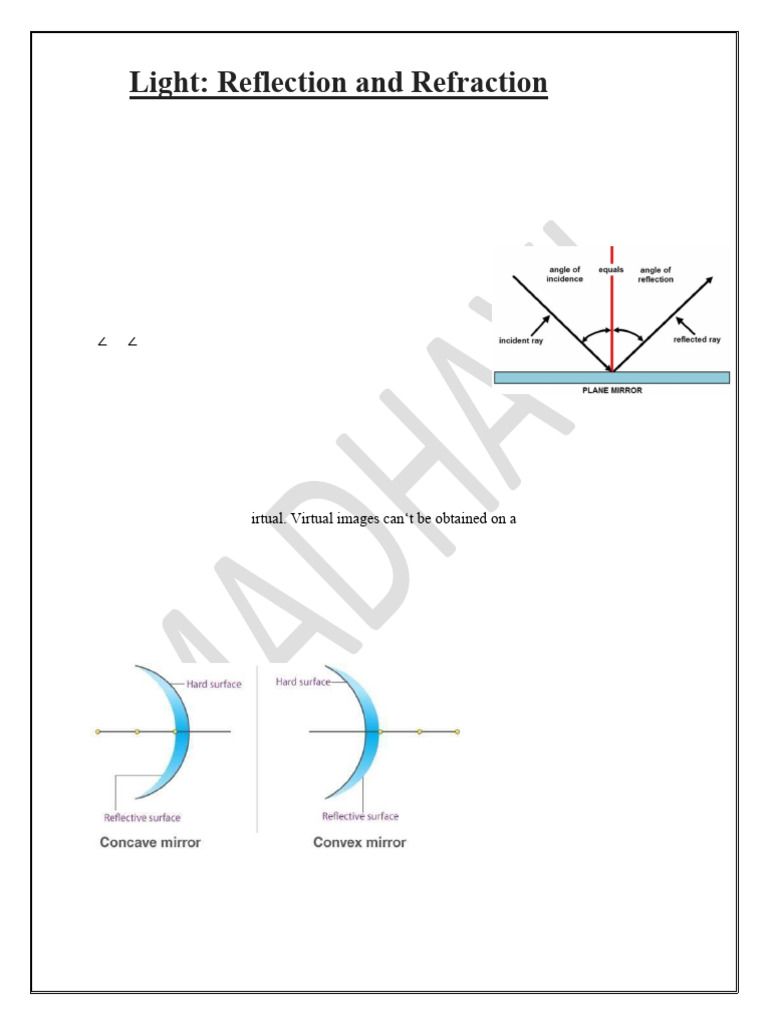 CH-9 Phy Notes | PDF | Reflection (Physics) | Mirror