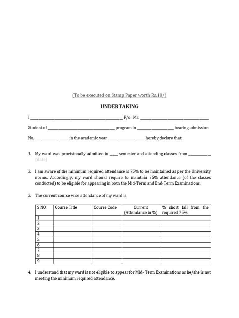STUDENT UNDERTAKING (ATTENDANCE REQUIRMENT) Revised 21-11-2023 | PDF