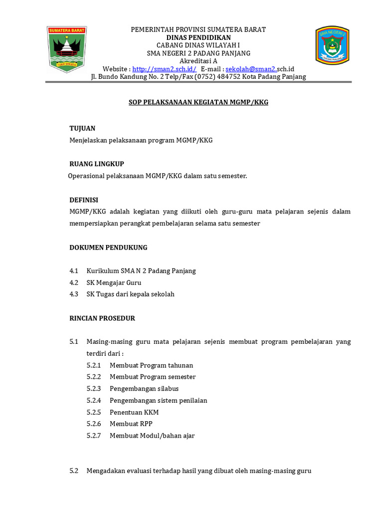 SOP Pelaksanaan MGMP KKG | PDF