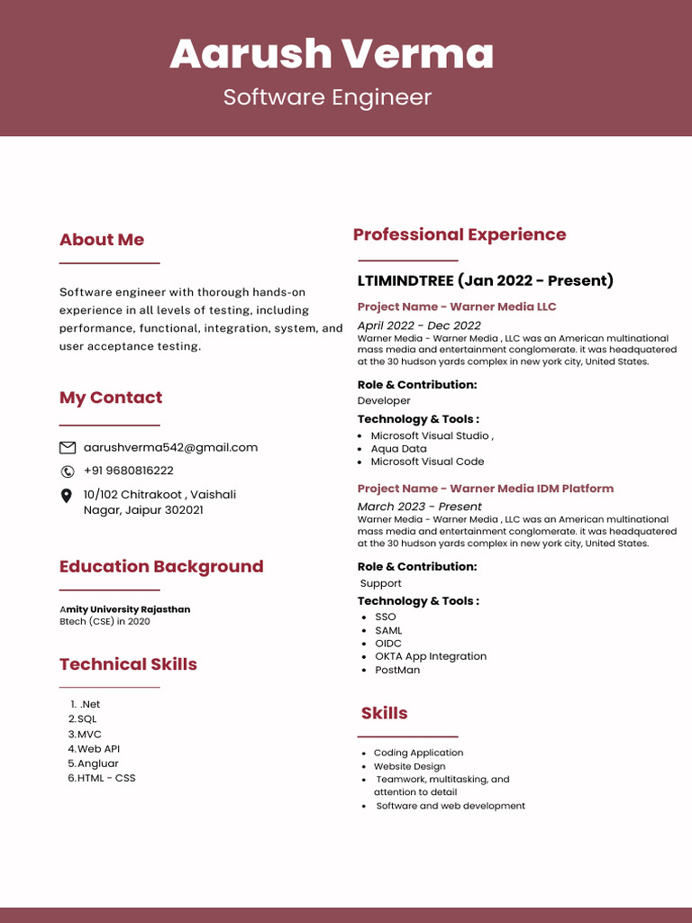 Aarush Verma Resume | PDF | Software | Information Technology