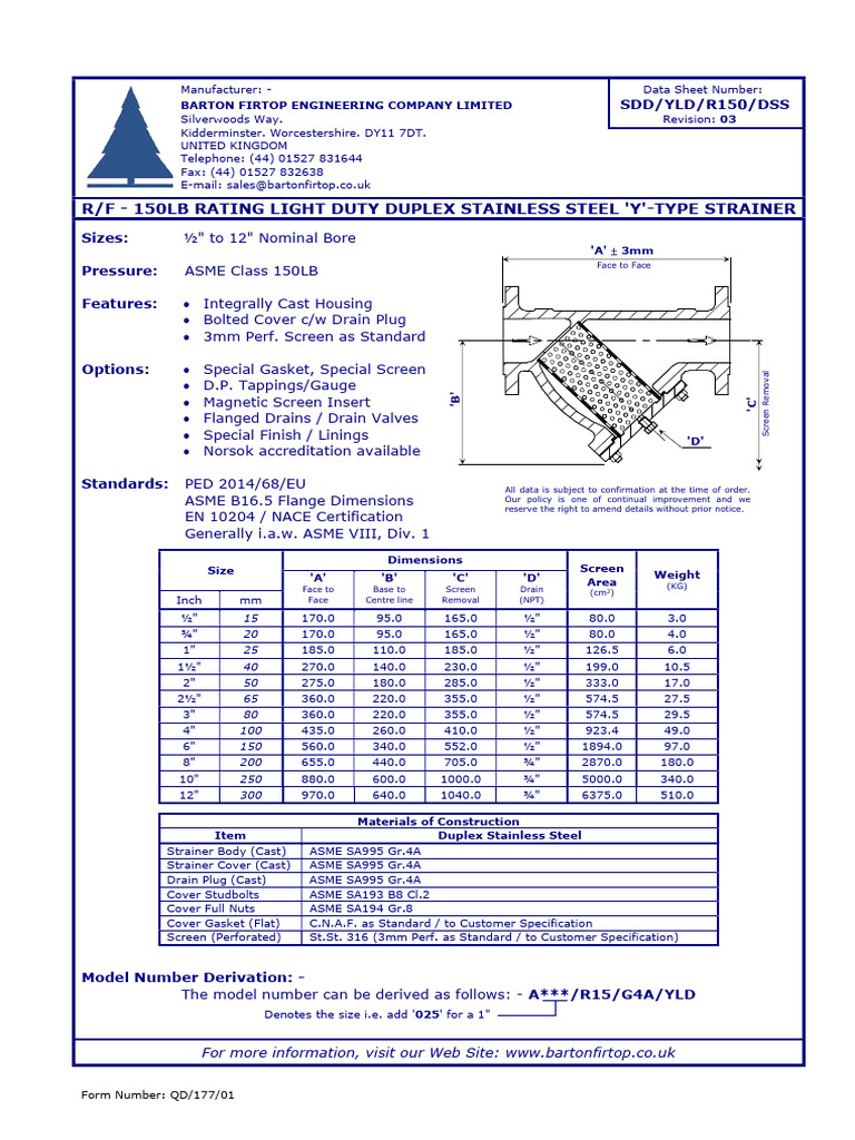 Barton Firtop Y Type 150# Duplex | PDF