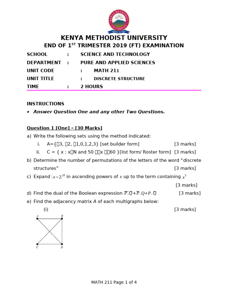 Discrete Structure (MATH 211) 1st Trimester 2019 | PDF | Theoretical Computer Science ...