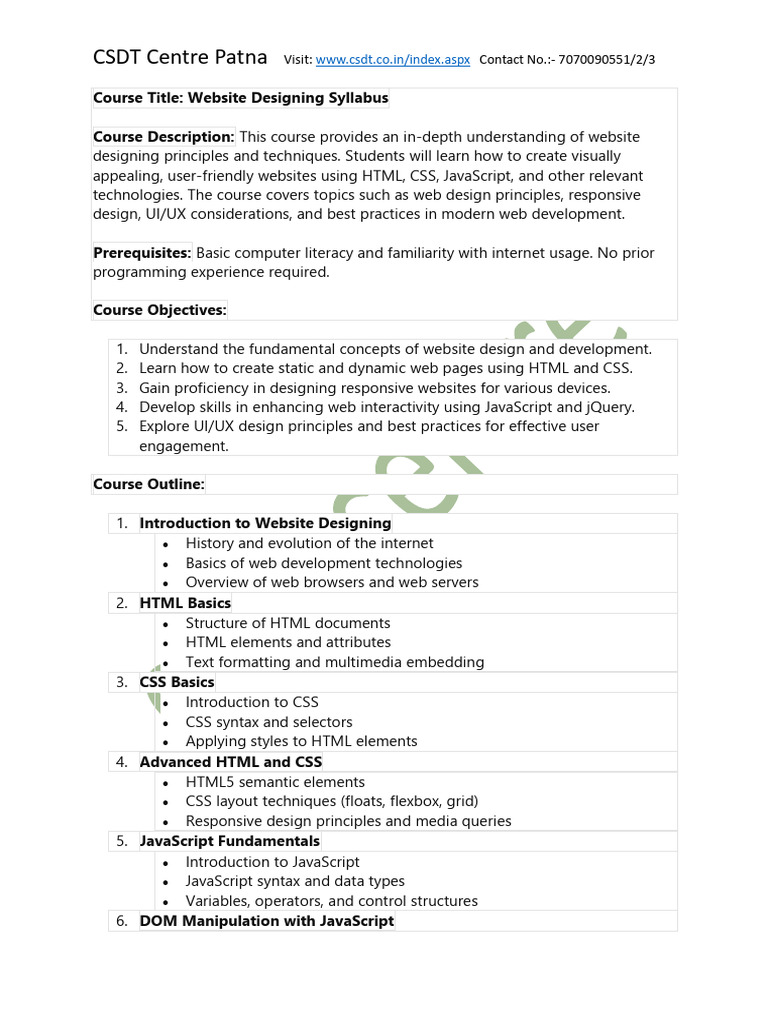 Website Designing Complete Course Syllabus | PDF | Websites | Web Design