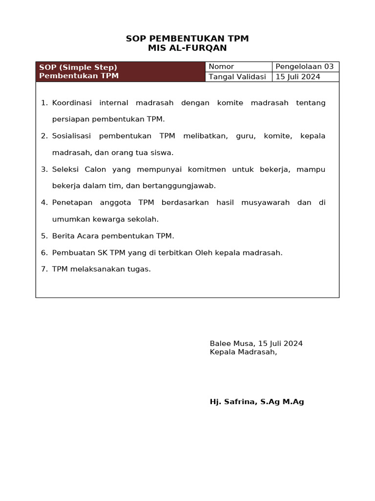 Sop Pembentukan TPM | PDF | Karier & Perkembangan | Pengembangan Diri