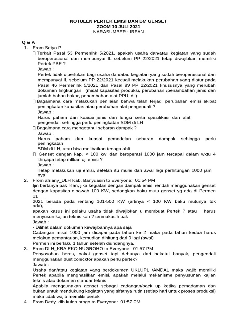 Notulen Zoom Pertek Emisi 10 Juli 2021 | PDF | Bisnis | Komputer