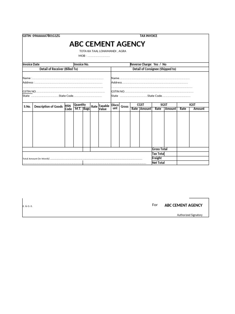 Cement GST Invoice Template | PDF | Finance & Money Management