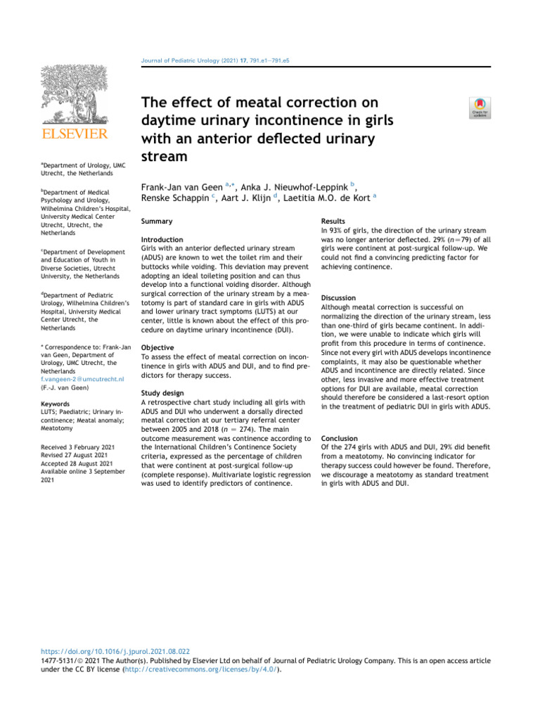 Meatal Correction for Urinary Incontinence in Girls | PDF | Urinary ...
