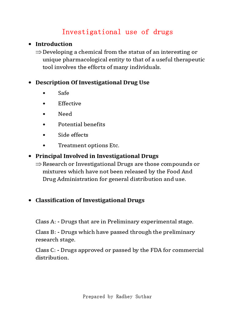 Investigational Use of Drugs | PDF | Drugs | Food And Drug Administration