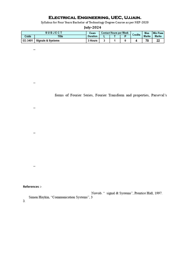 Signals & Systems B.Tech Syllabus | PDF