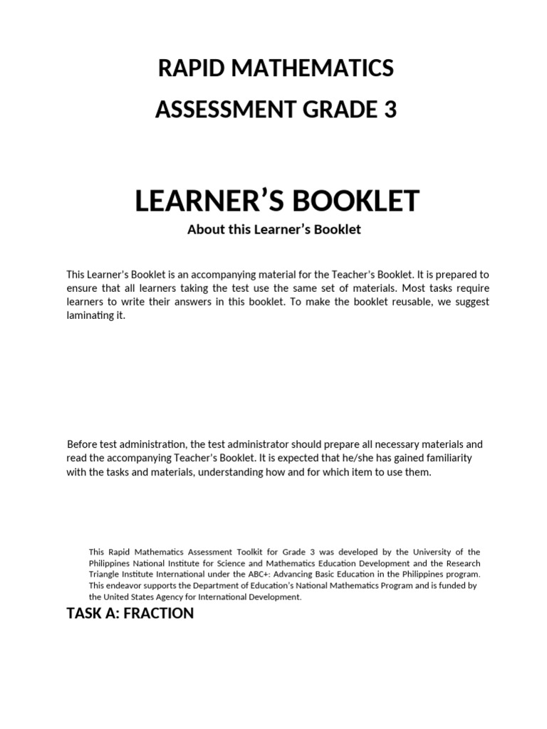 Grade 3 Rapid Math Assessment Booklet | PDF | Mathematics
