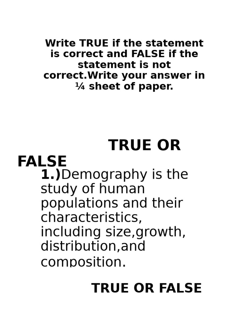 Write TRUE If The Statement Is Correct and FALSE If The Statement Is Not Correct - Write Your ...