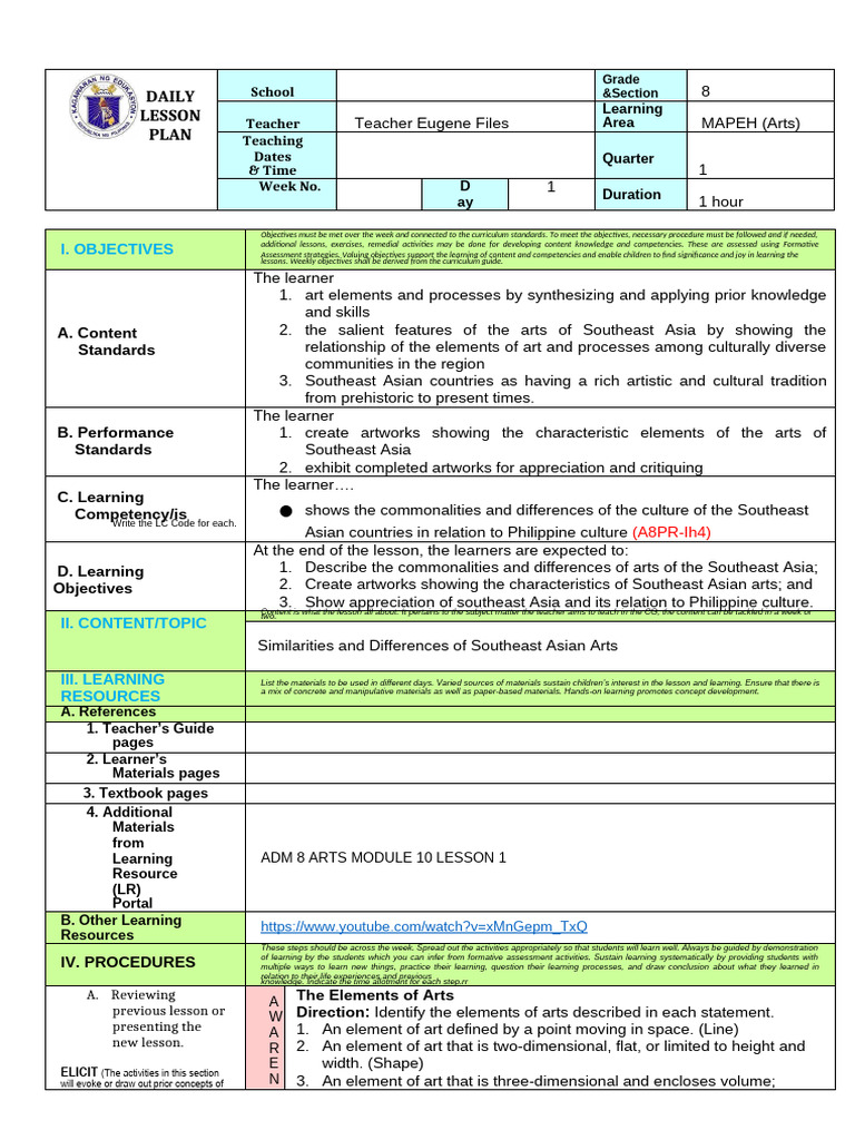 Southeast Asian Arts Lesson Plan | PDF | Learning