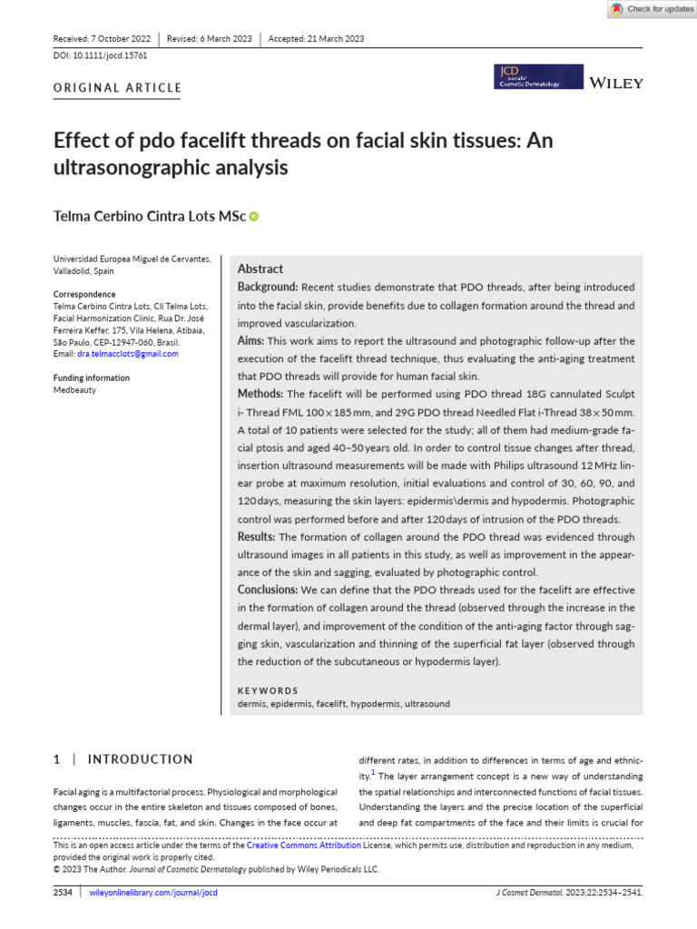 Lots - 2023 - Effect of Pdo Facelift Threads On Facial Skin ...
