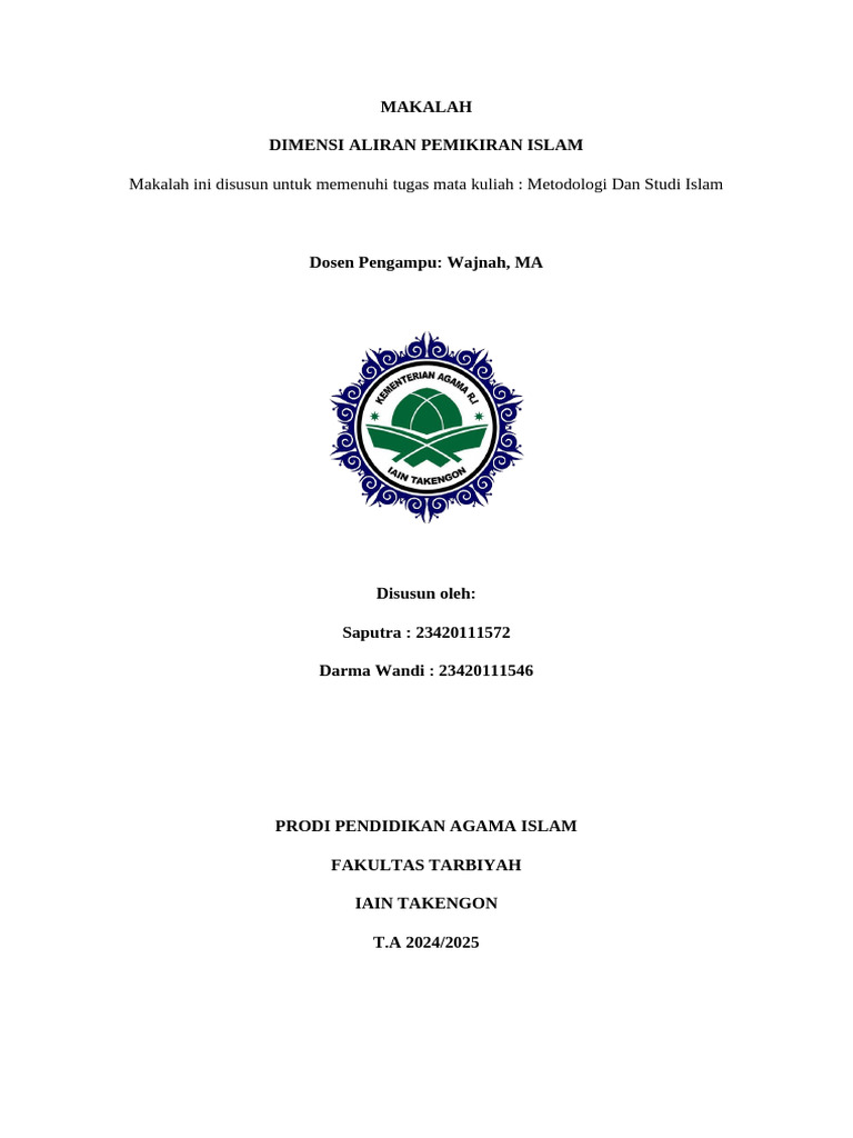 Dimensi Pemikiran Islam dan Alirannya | PDF | Agama & Spiritualitas