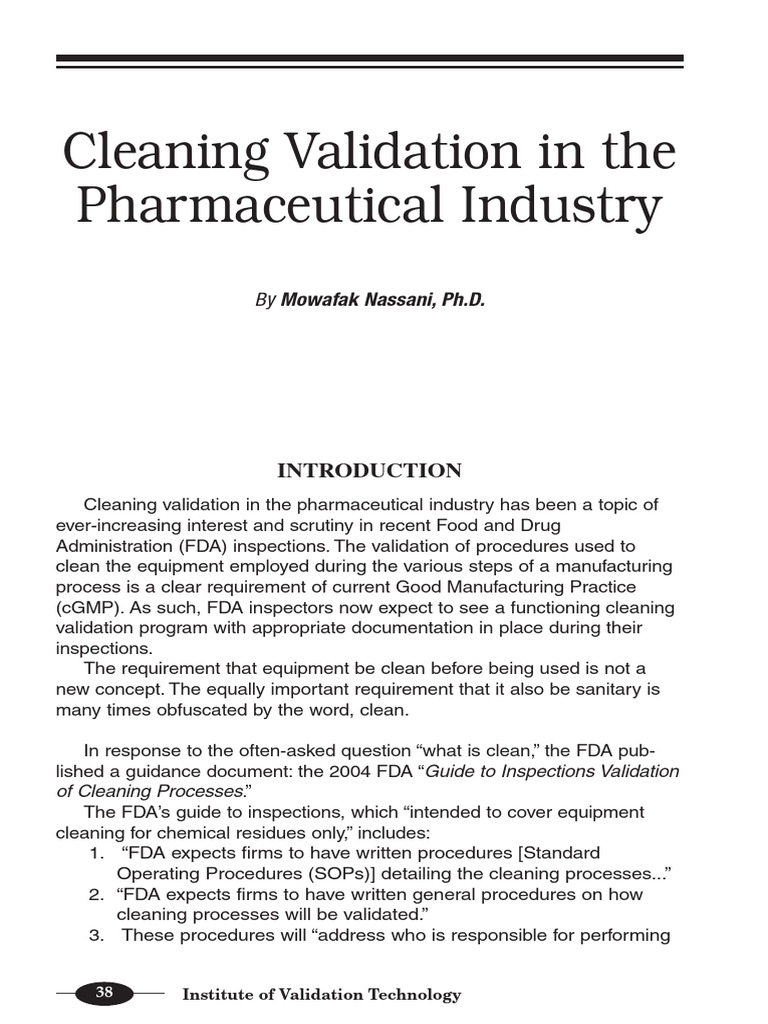 Cleaning Validation in Pharma Standards | PDF | Food And Drug ...