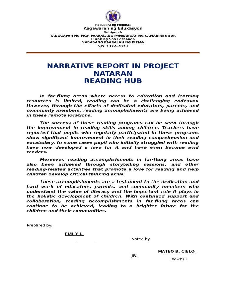 Narrative Report Project NATARAN | PDF