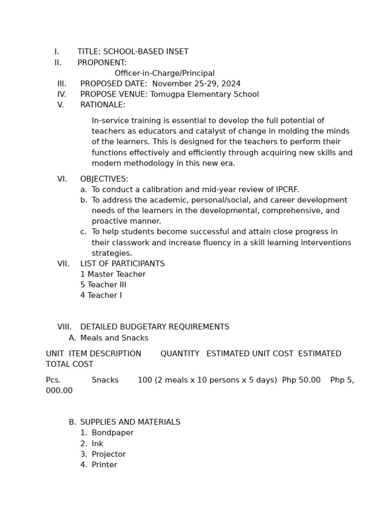 School-Based Inset Sample Prpgram Design | PDF