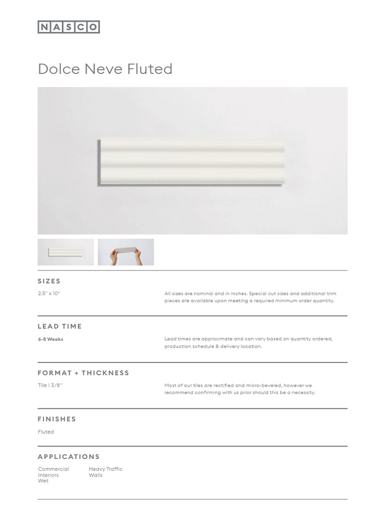 Dolce Neve Fluted Tile Specifications | PDF