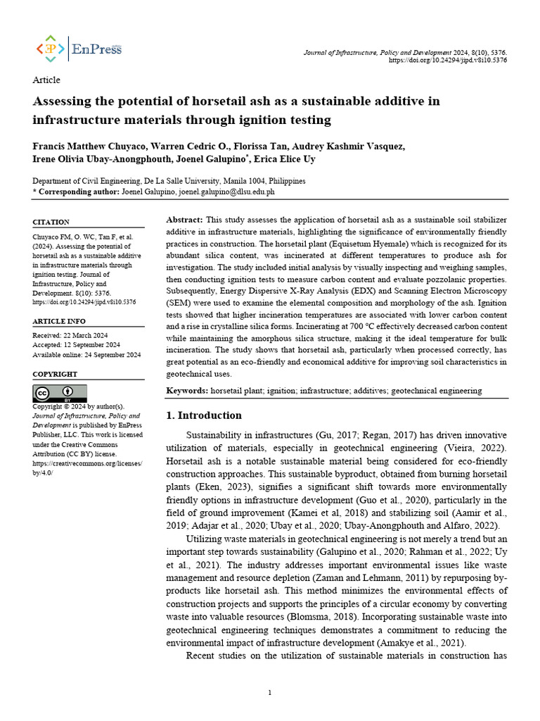 Assessing The Potential of Horsetail Ash As A Sust | PDF | Scanning Electron Microscope | Energy ...