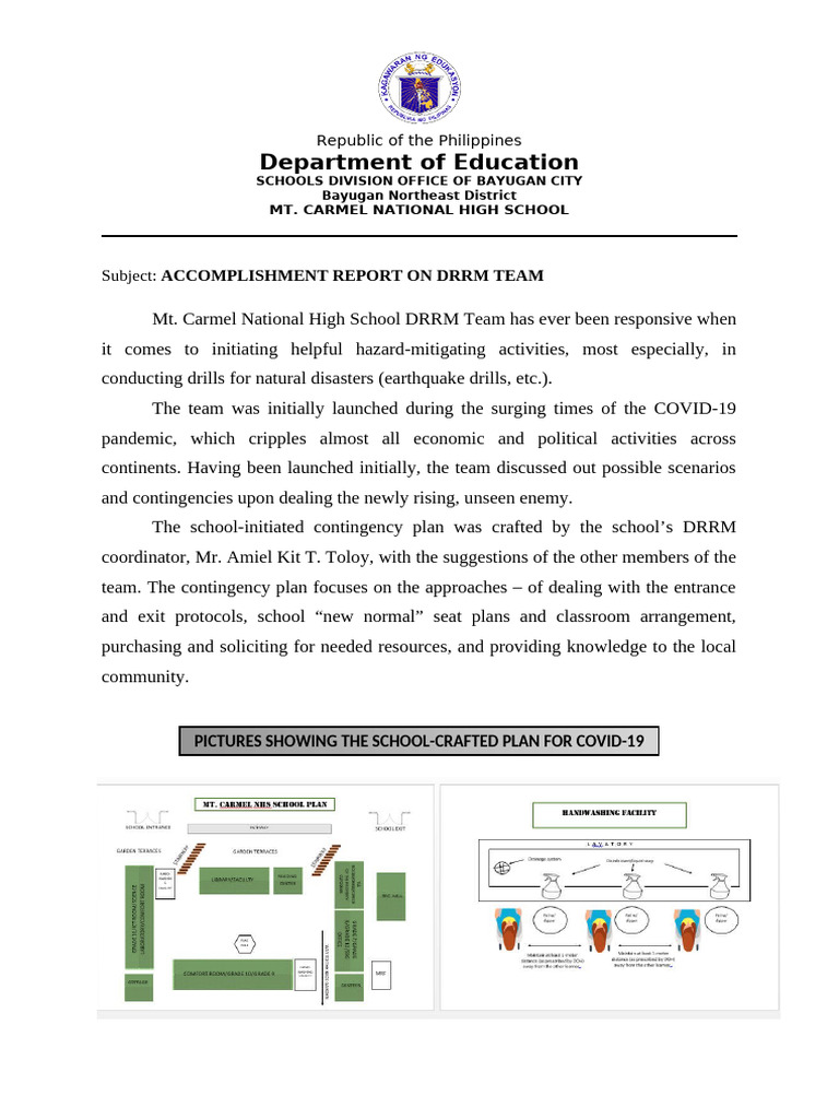 DRRM Team Accomplishment Report | PDF