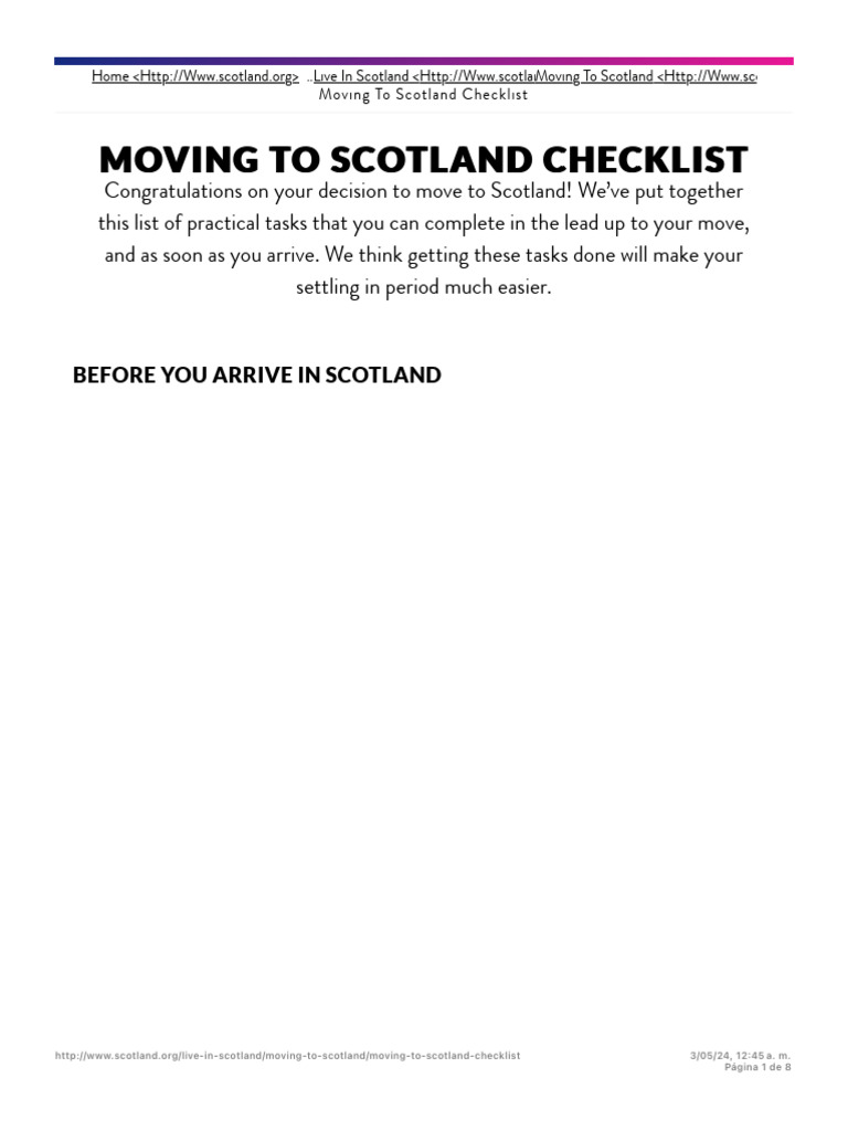 Moving To Scotland Checklist | PDF | Social Science | Wellness