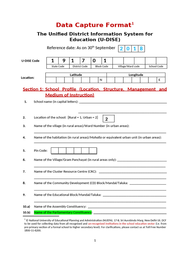 UDISE+ - Data Capture Format (2018-19) | PDF | Toilet | Teachers
